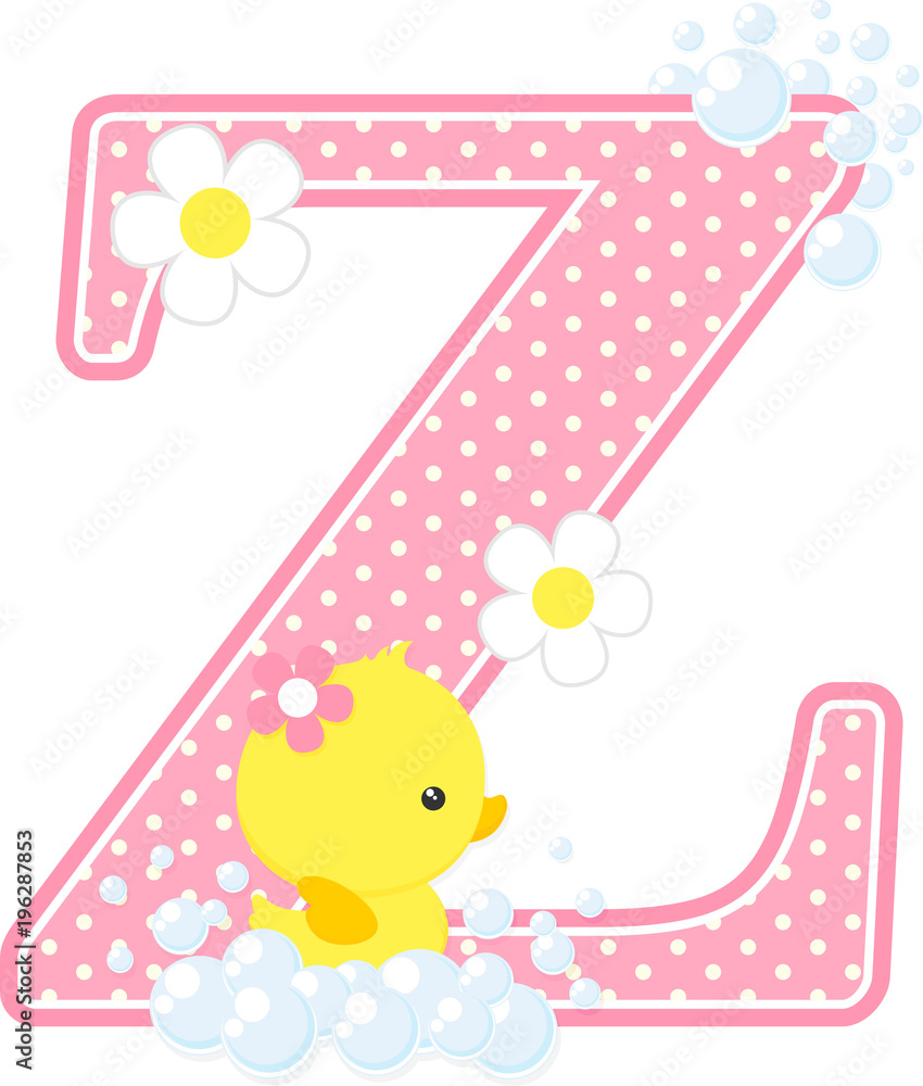 initial z with bubbles and cute rubber duck isolated on white. can be ...