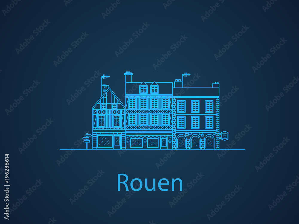 Cities of Normandy, Rouen. European houses. Different sizes and ...