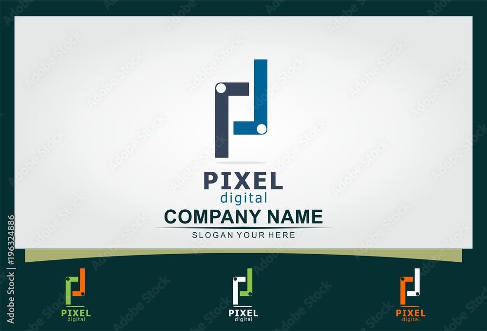 letter p d pd square pixel digital logo Stock Vector | Adobe Stock