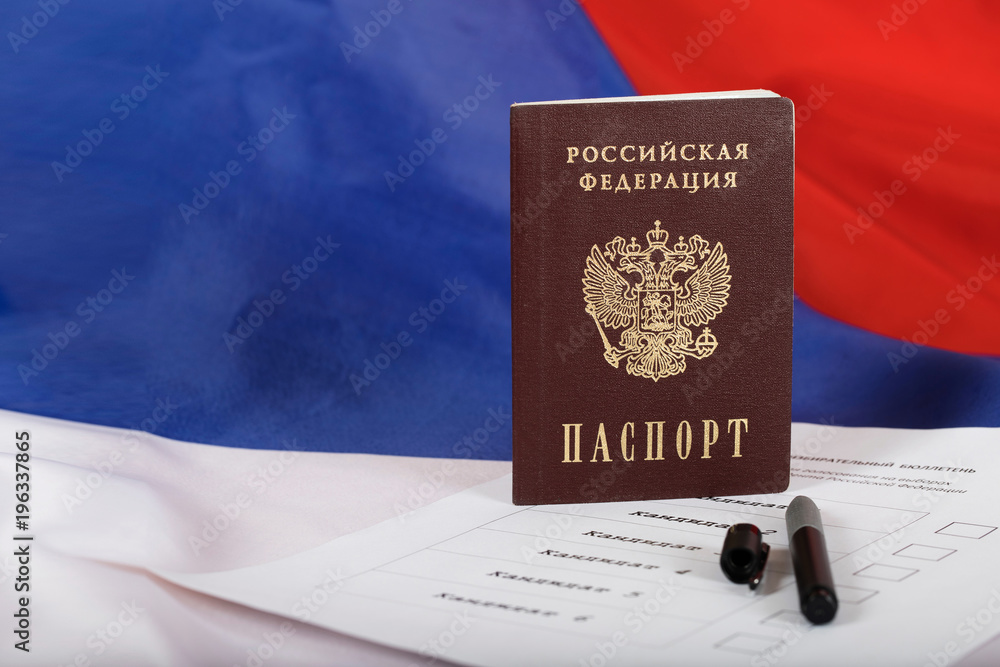 Russian passport on a approximate sample of ballot paper for ...
