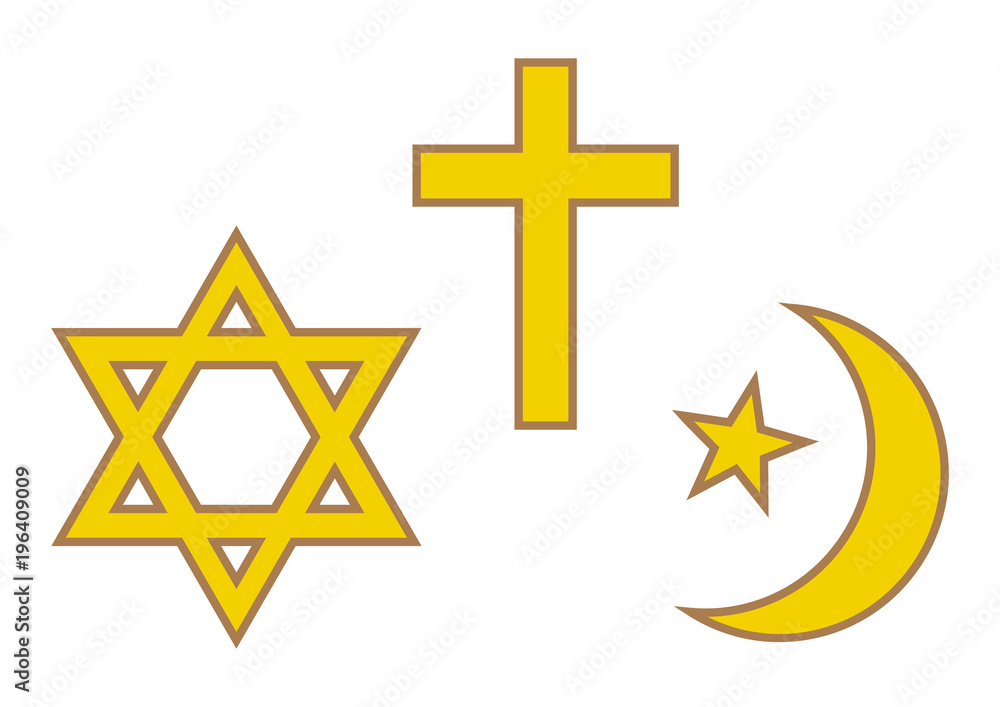 Three world religions symbols. Judaism, Christianity and Islam. Vector ...