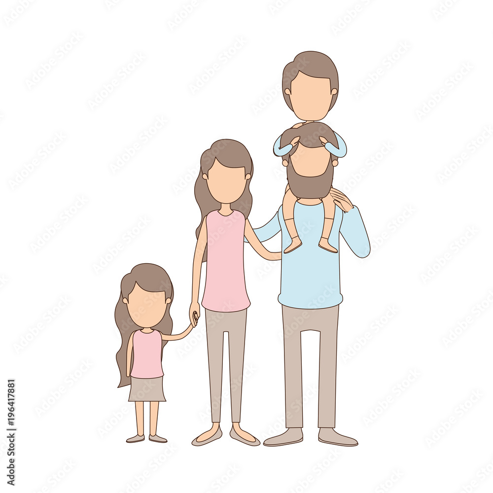light color caricature faceless big family parents with boy on his back ...