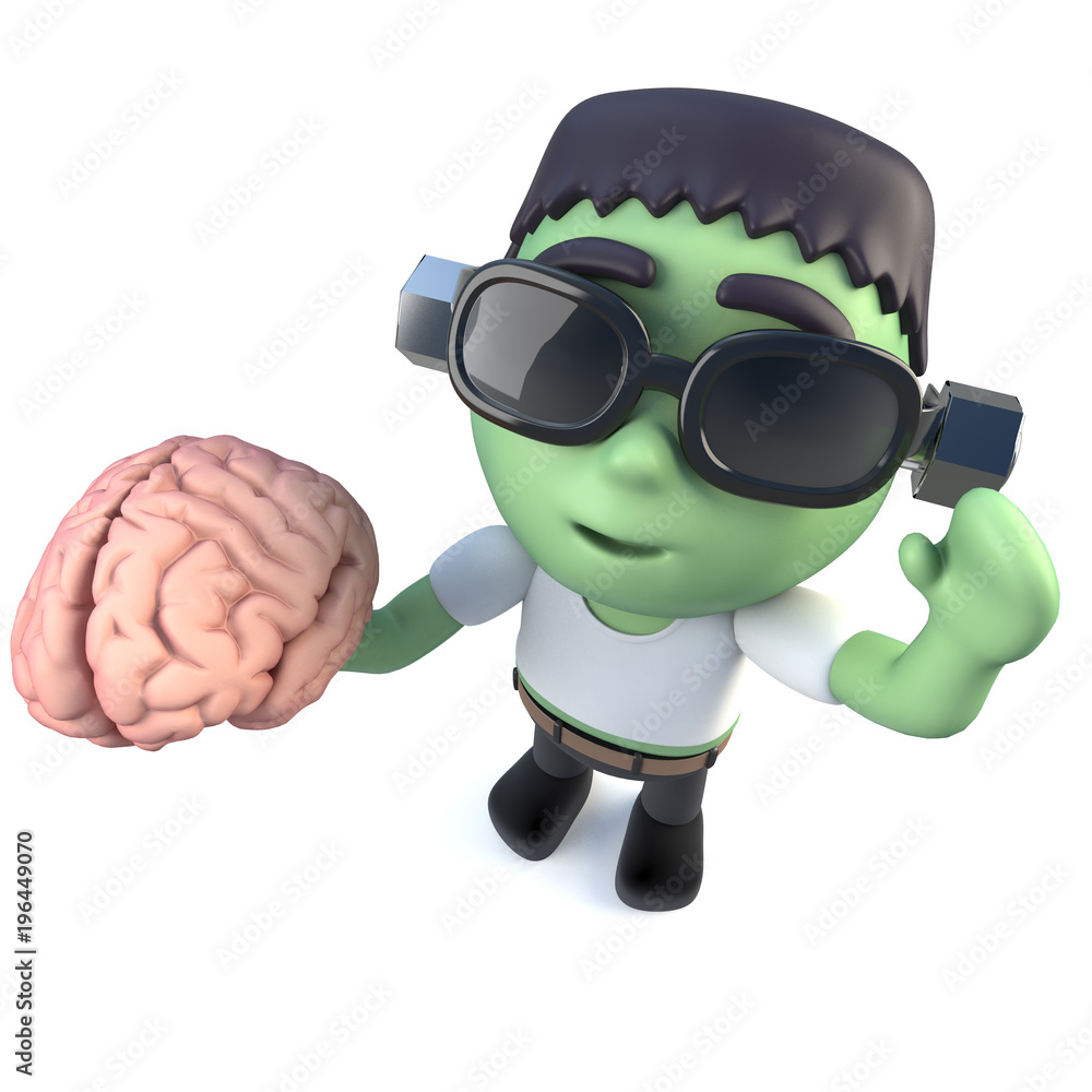 3d Funny cartoon frankenstein halloween monster holding a brain Stock ...