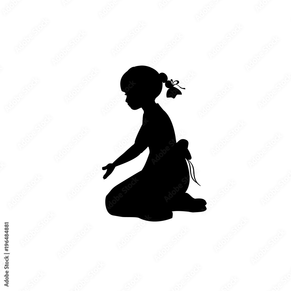 Silhouette girl sitting lap with hand down Stock Vector | Adobe Stock