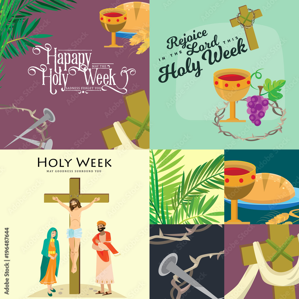 Set for Christianity holy week before easter, Lent and Palm or Passion ...