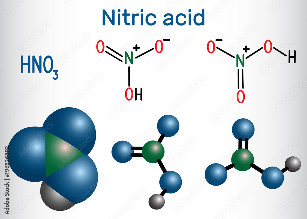 Nitric acid (HNO3) molecule . It is a highly corrosive mineral acid ...