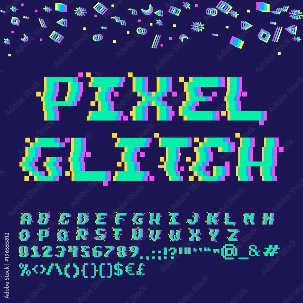Vector de Stock Vector 8-bit pixel art English alphabet with glitch VHS ...