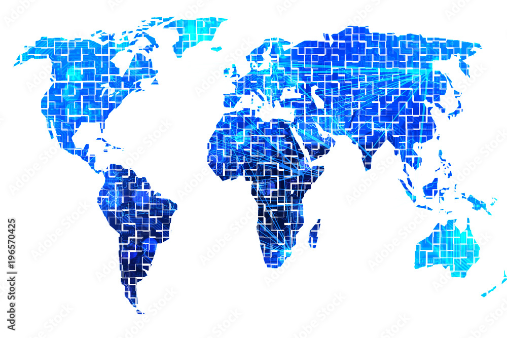 The digital world map with all continents visible Stock Illustration ...