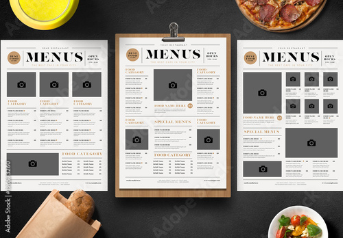 3 Menus with Newspaper Style Layout. Buy this stock template and ...