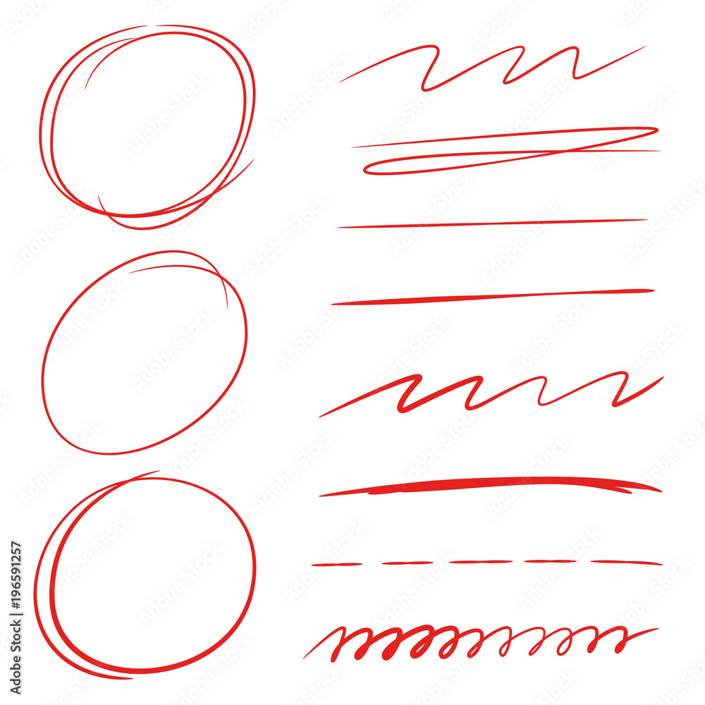 red hand drawn circle and underline set Stock Vector | Adobe Stock