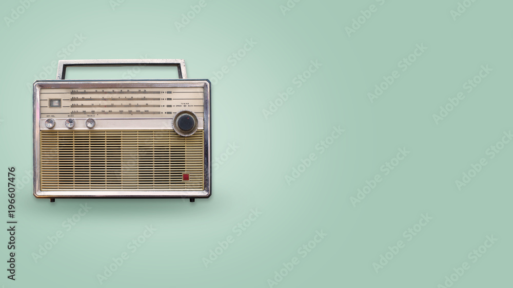Vintage radio on color background. retro technology. flat lay, top view ...