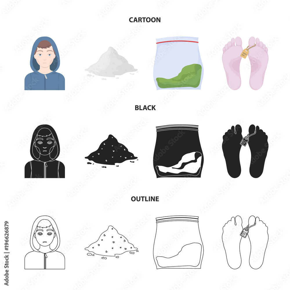 Addict, cocaine, marijuana, corpse.Drug set collection icons in cartoon ...