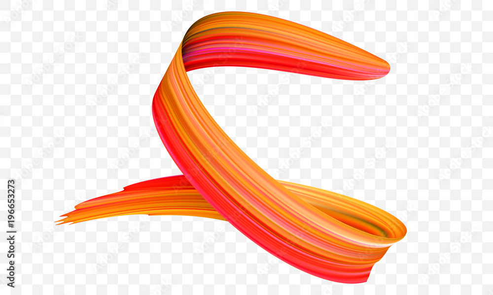Acrylic orange paint brush stroke. Vector bright spiral gradient 3d ...