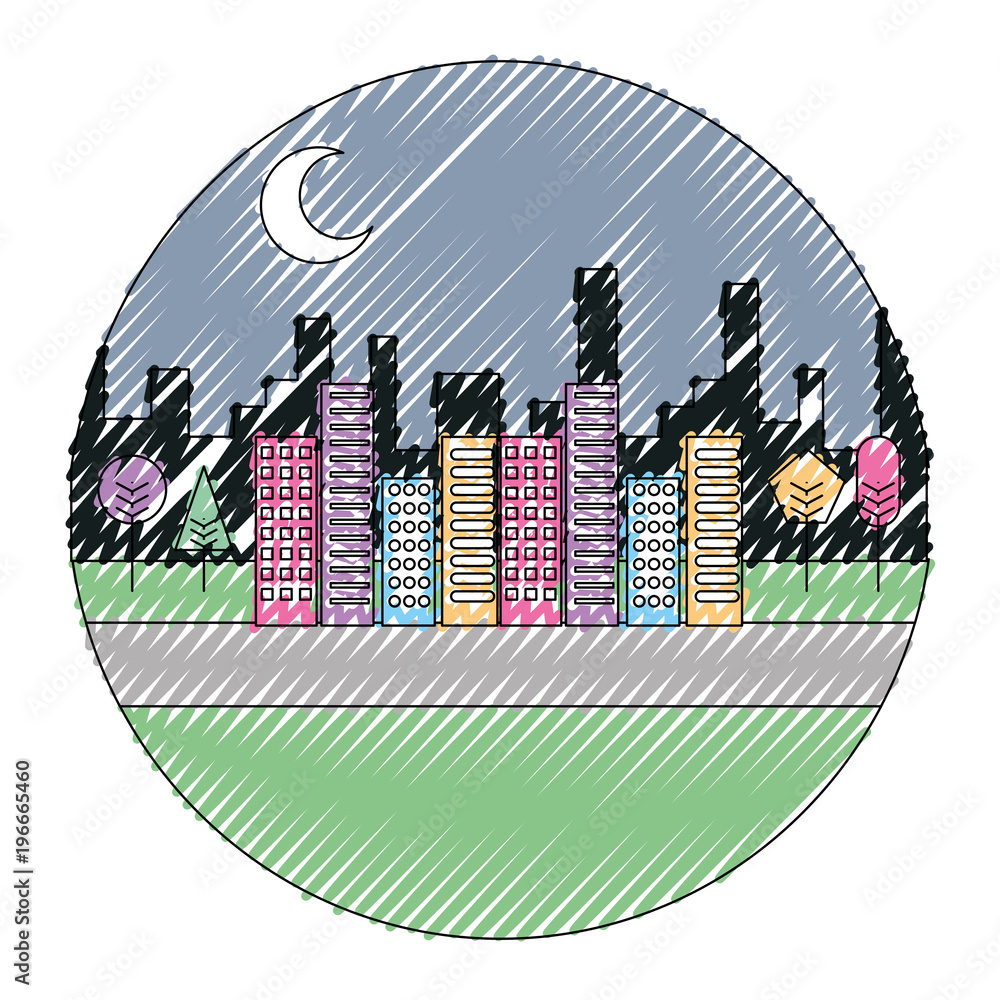 City Scene Drawing Coloured