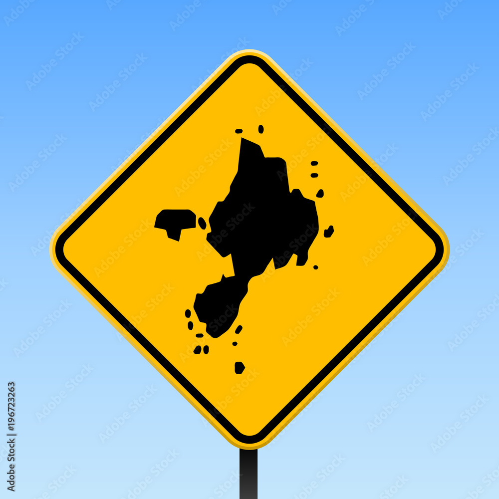 Sark map on road sign. Square poster with Sark island map on yellow ...