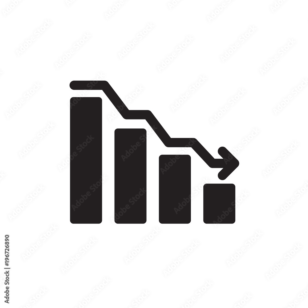 Vetor decreasing diagram, decreasing bar chart filled vector icon. Modern simple isolated sign ...
