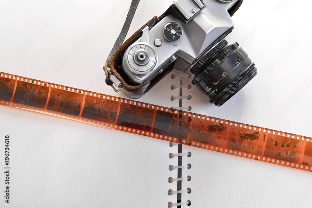 retro full frame amateur photo camera in leather case with 35mm film ...