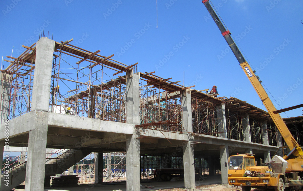 Fabrication work of building beam form work and reinforcement bar at ...