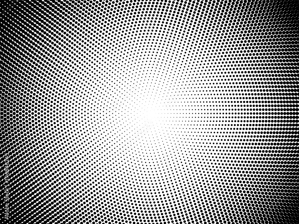 Radial halftone pattern texture. Vector black and white radial dot ...