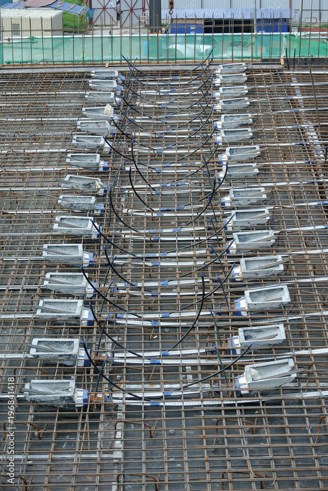 Pre-stress cable and tendons in lay in between floor slab reinforcement ...