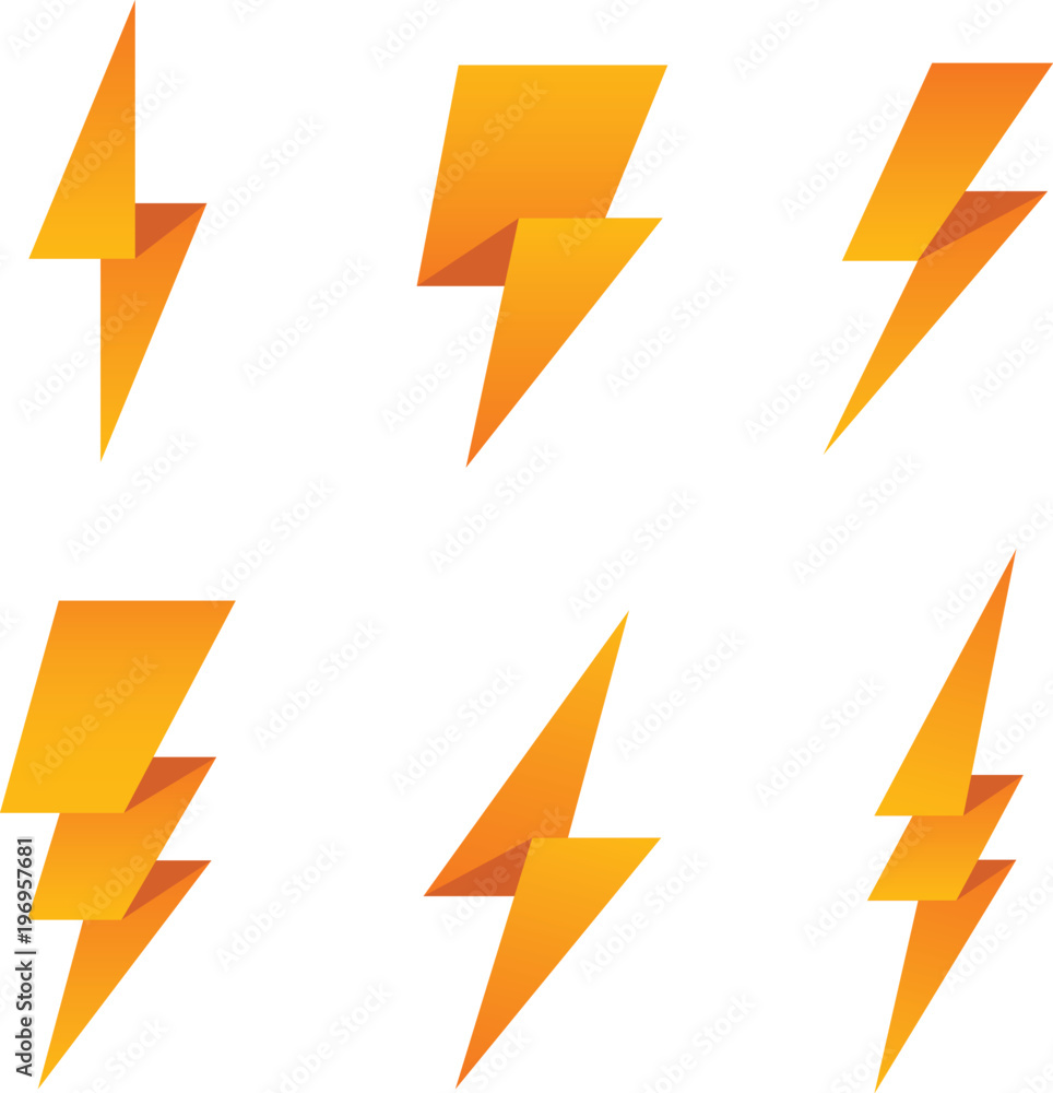 Paper lightning bolt icon set. Stock Vector | Adobe Stock