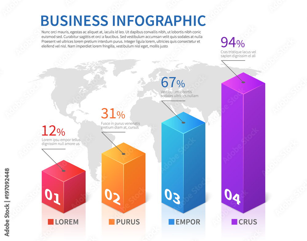 Abstract infographic 3d bar finance with world map vector chart Stock ...