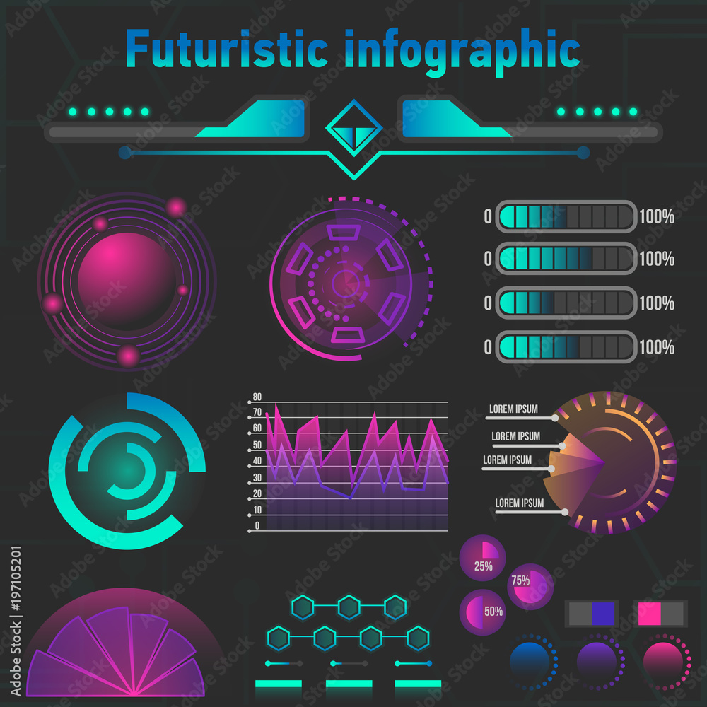 Abstract futuristic infographics, HUD elements, UI HUD Infographic layout, Web UI elements ...
