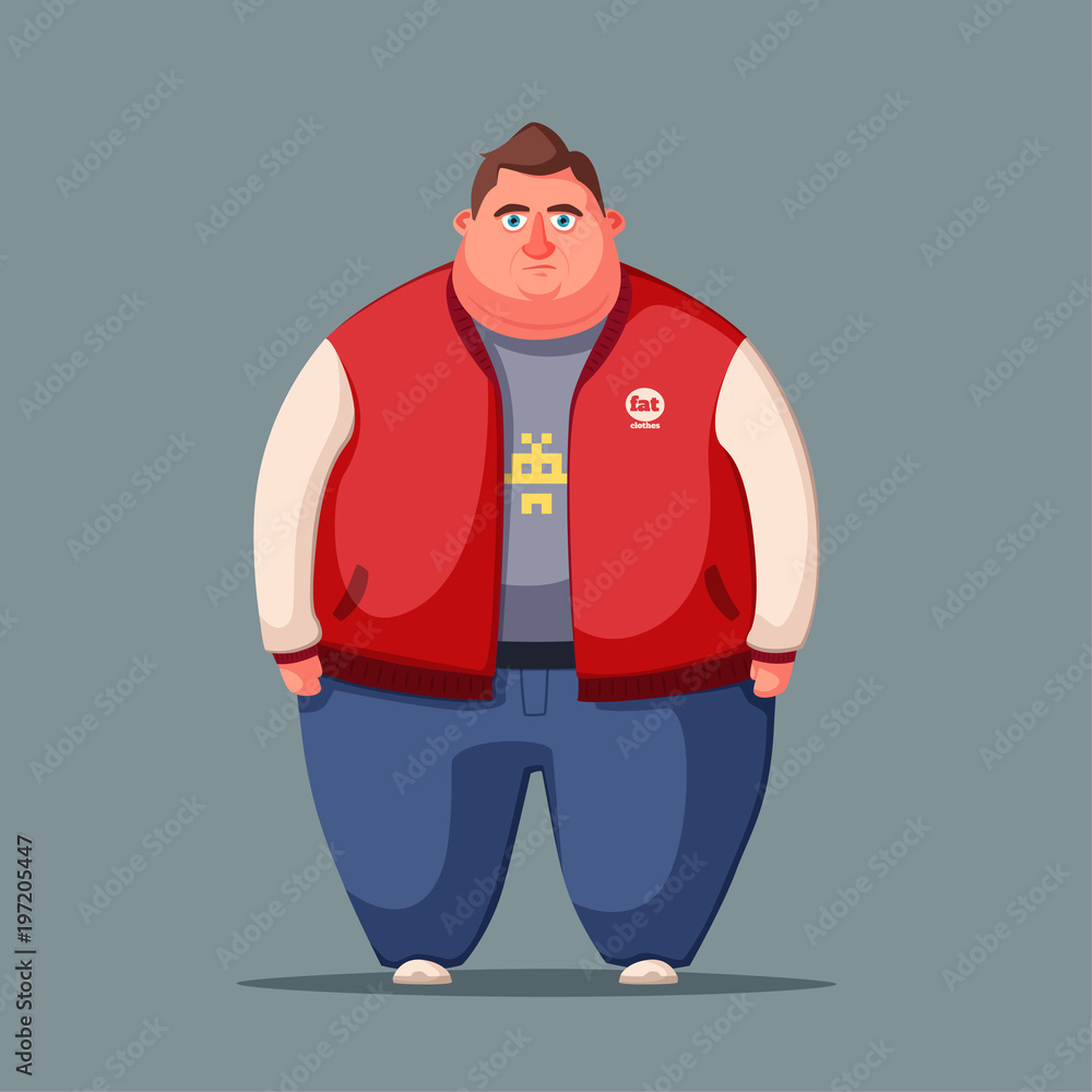 Sad fat man. Obese character. Fatboy. Cartoon vector illustration ...