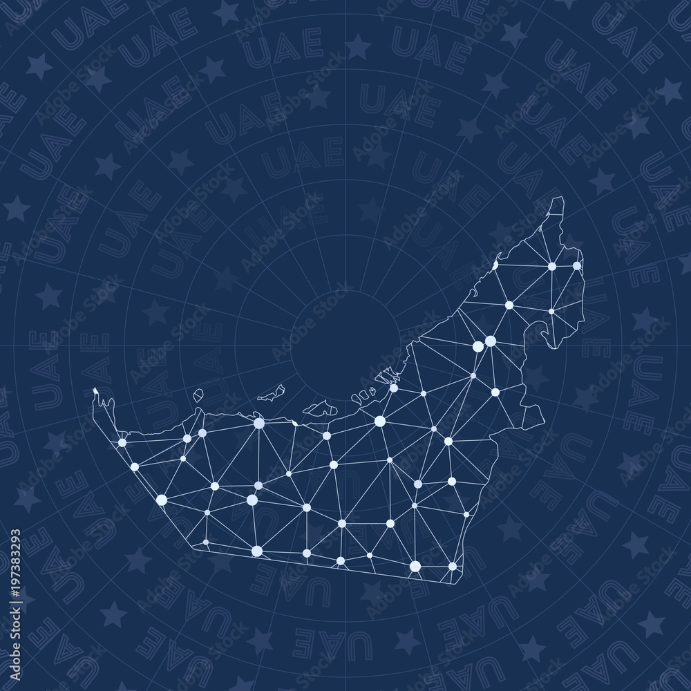 UAE network, constellation style country map. Alive space style, modern ...