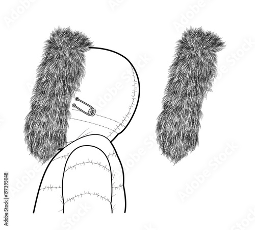 Fur for Hood fashion flat technical drawing template - Buy this stock ...