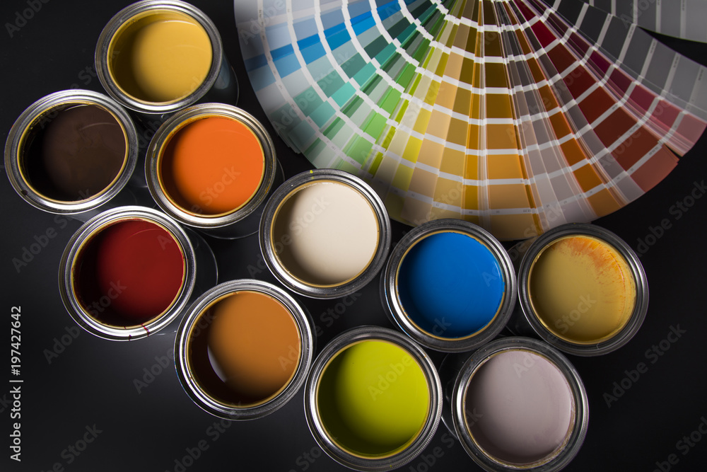 Colorful paint cans set Stock Photo | Adobe Stock