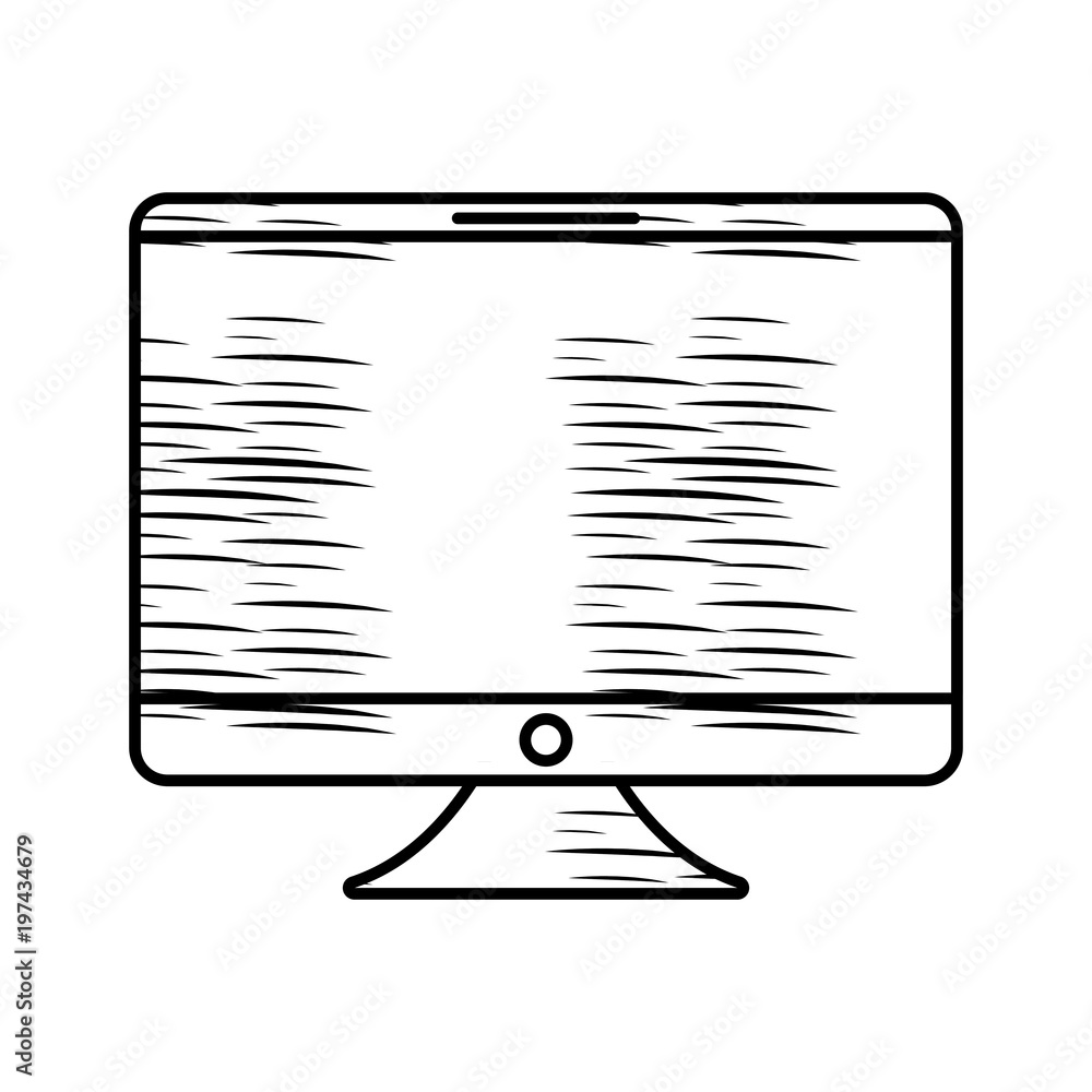 sketch of computer monitor icon over white background, vector ...