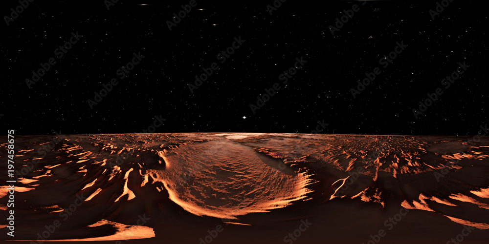360 Panorama of Mars-like Exoplanet sunset, environment map ...