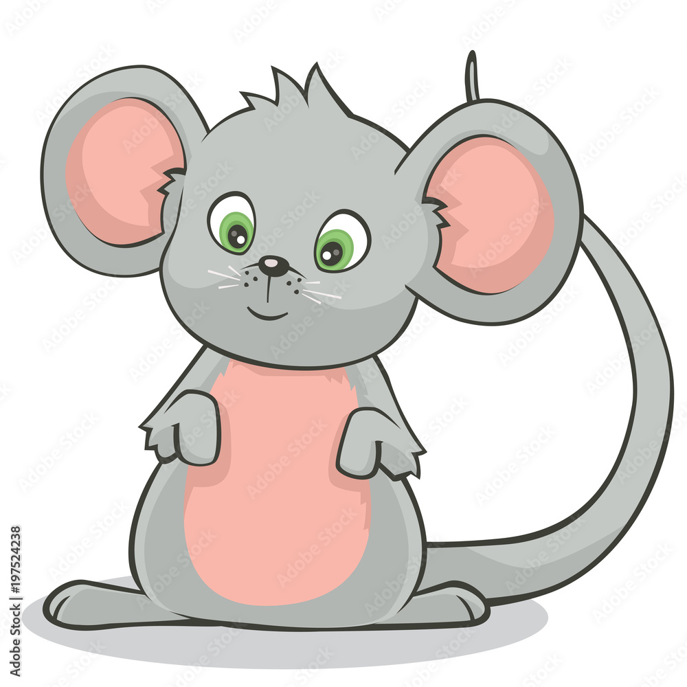 Cartoon Style Cute Little Gray Mouse Standing on Hind Legs Vector ...