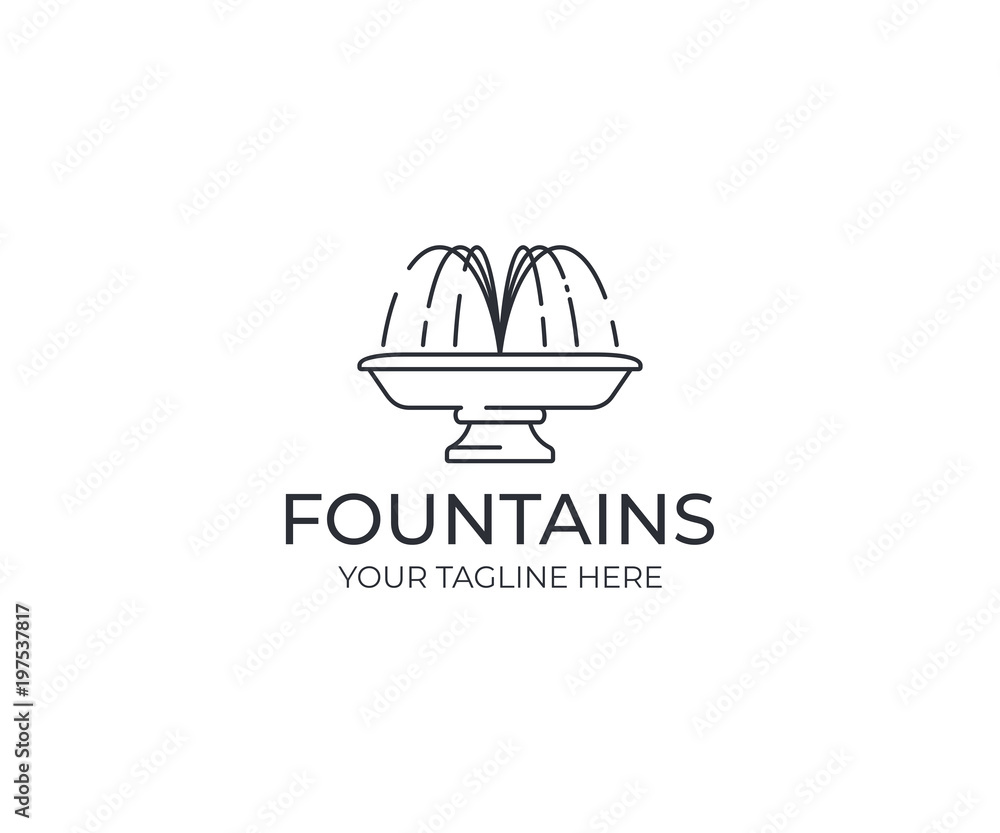 Water jet fountain logo template. Linear fountain silhouette vector ...