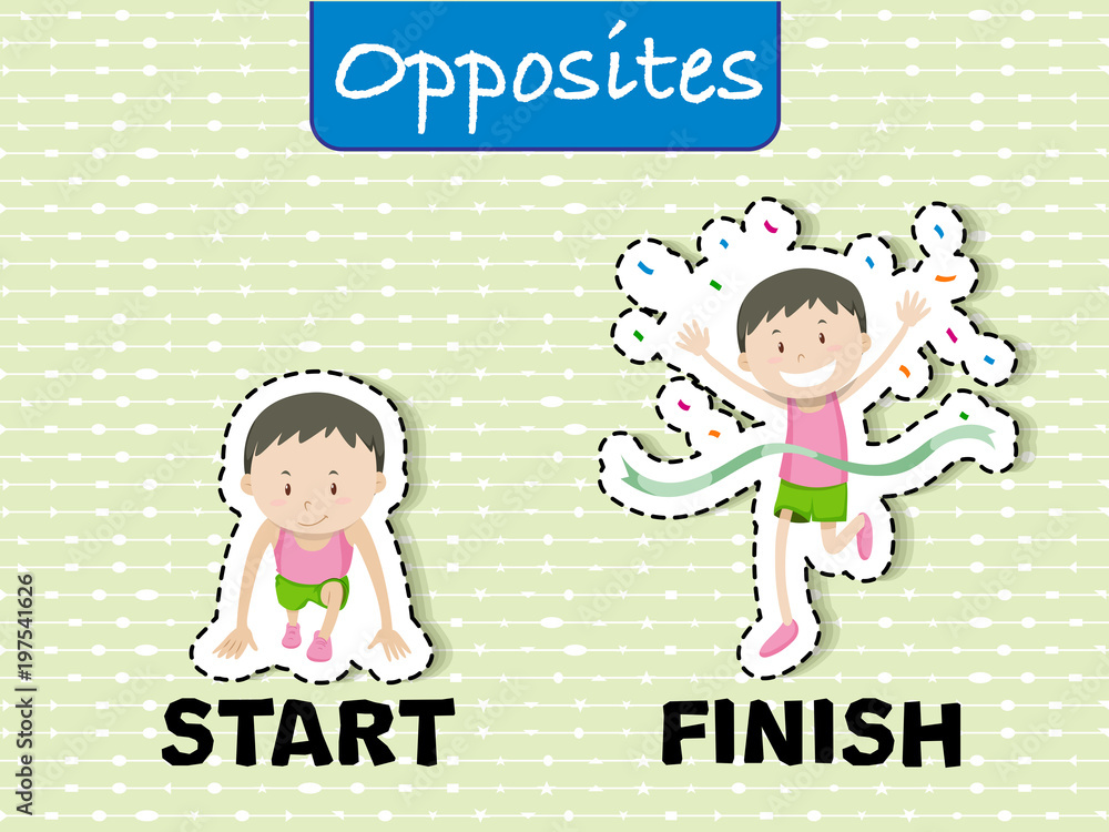Opposite words for start and finish Stock Vector | Adobe Stock