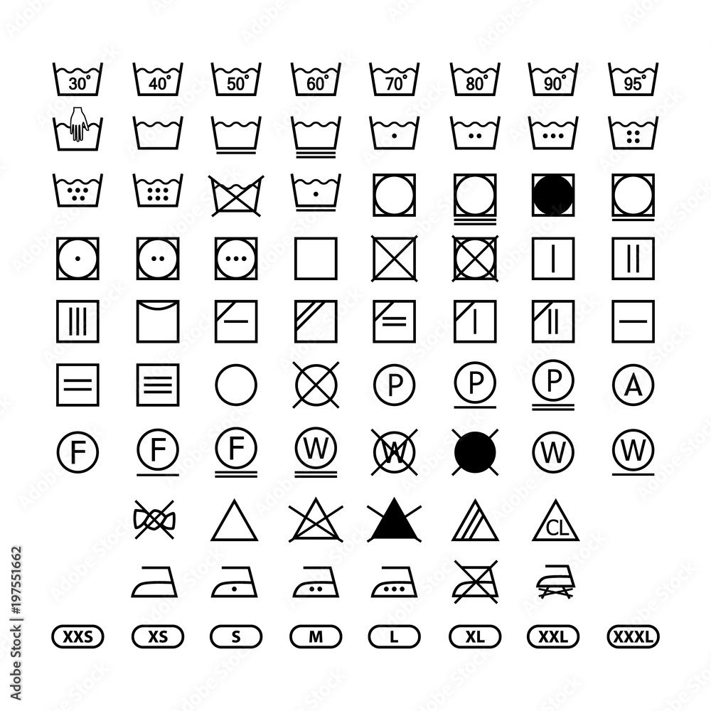 clothing washing label instructions, laundry symbols icon set, washing ...