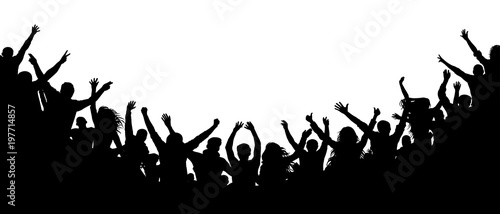 Cheerful people crowd applauding, silhouette. Party, applause. Fans ...