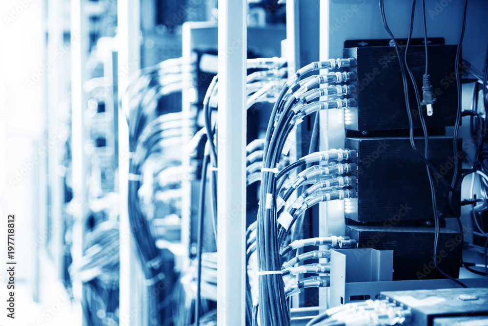 network cables connected to a switch and patch-panel,internet concept ...