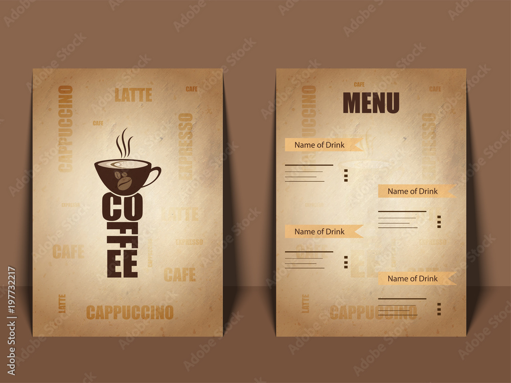 Coffee Cafe Menu Card design with front and back page view. Stock ...