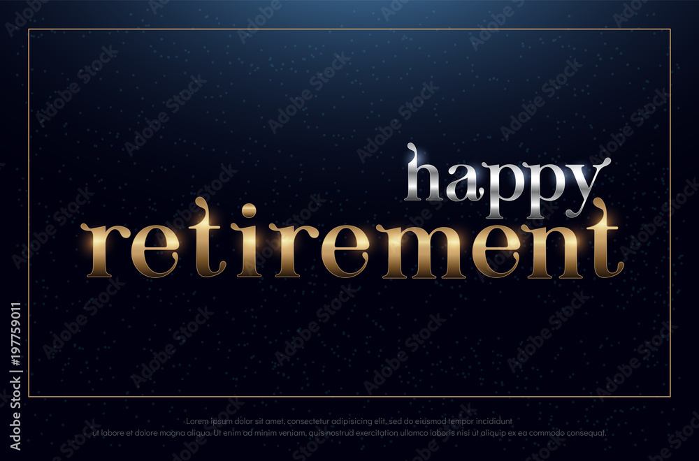 happy retirement party silver and golden on blue background. retirement ...