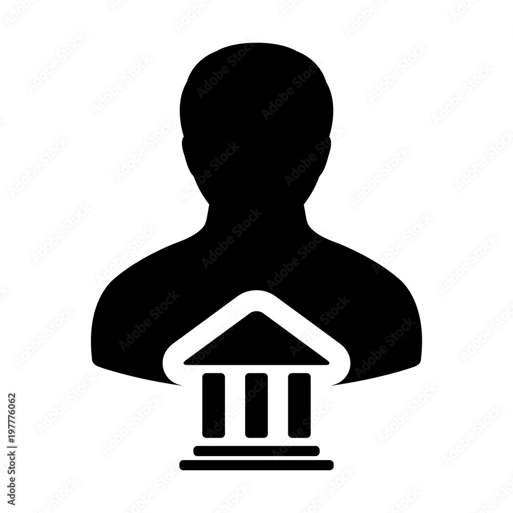 Bank Icon Vector With Person Profile Male Avatar Symbol for Banking and ...