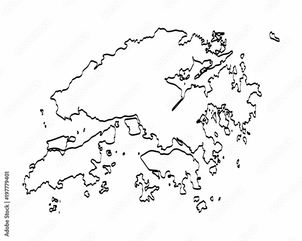 Hong Kong map outline graphic freehand drawing on white background ...