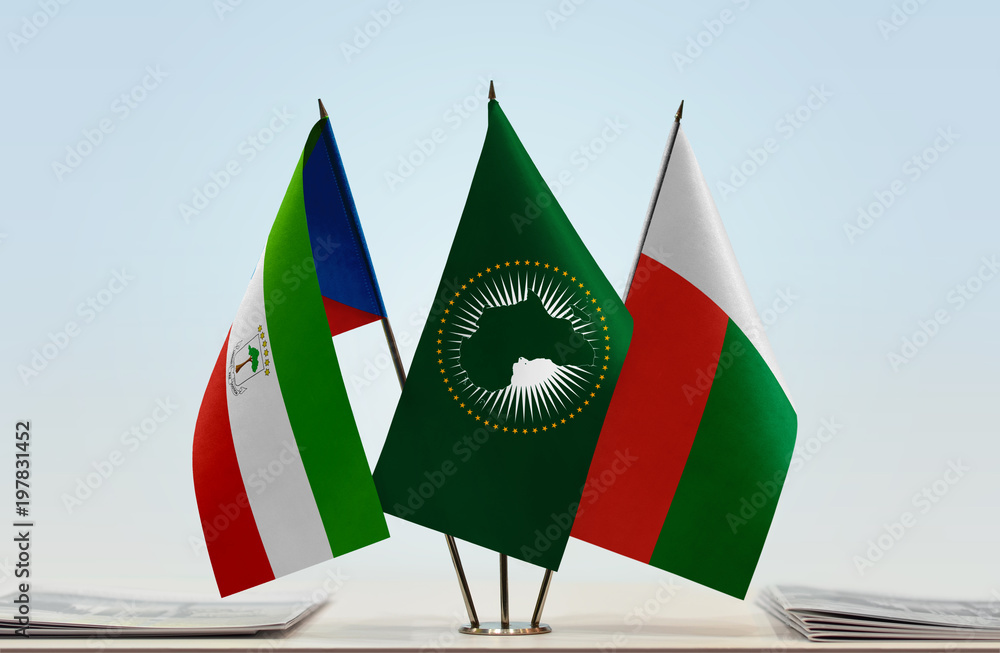 Flags of Equatorial Guinea African Union and Madagascar Stock Photo ...