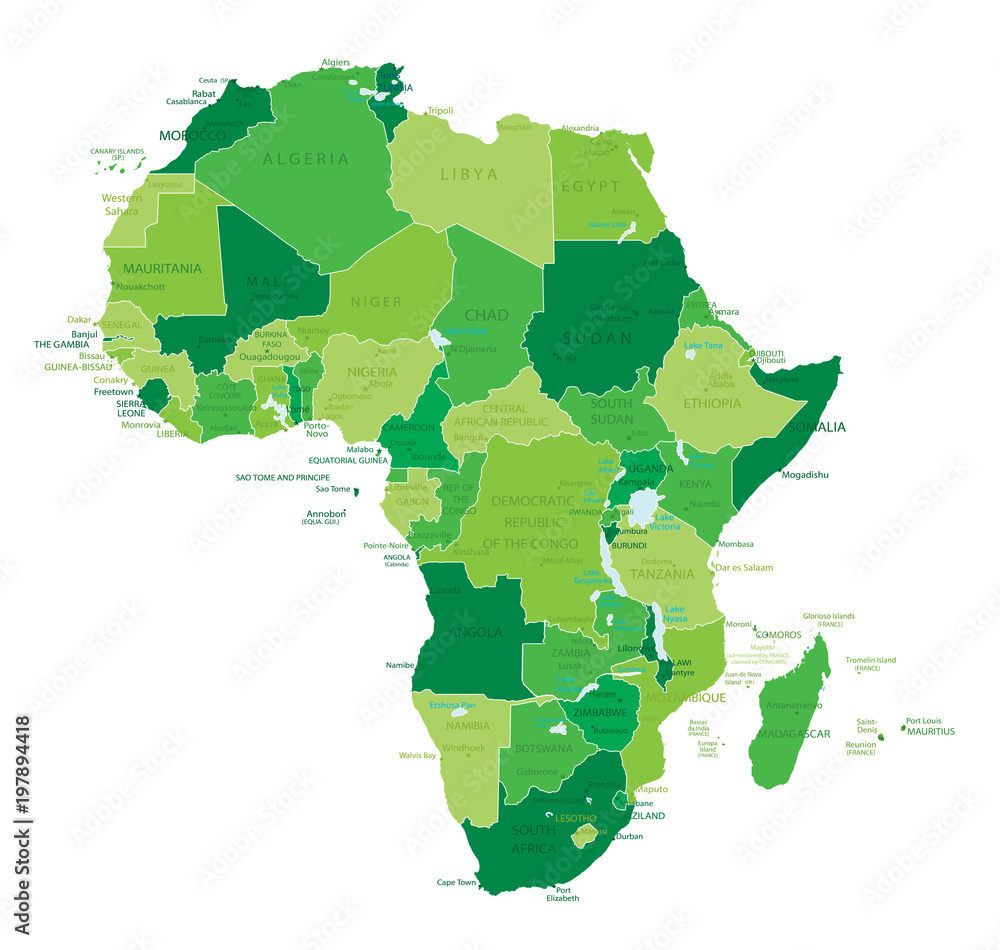 Africa-highly detailed map.All elements are separated in editable layers clearly labeled. Vector ...