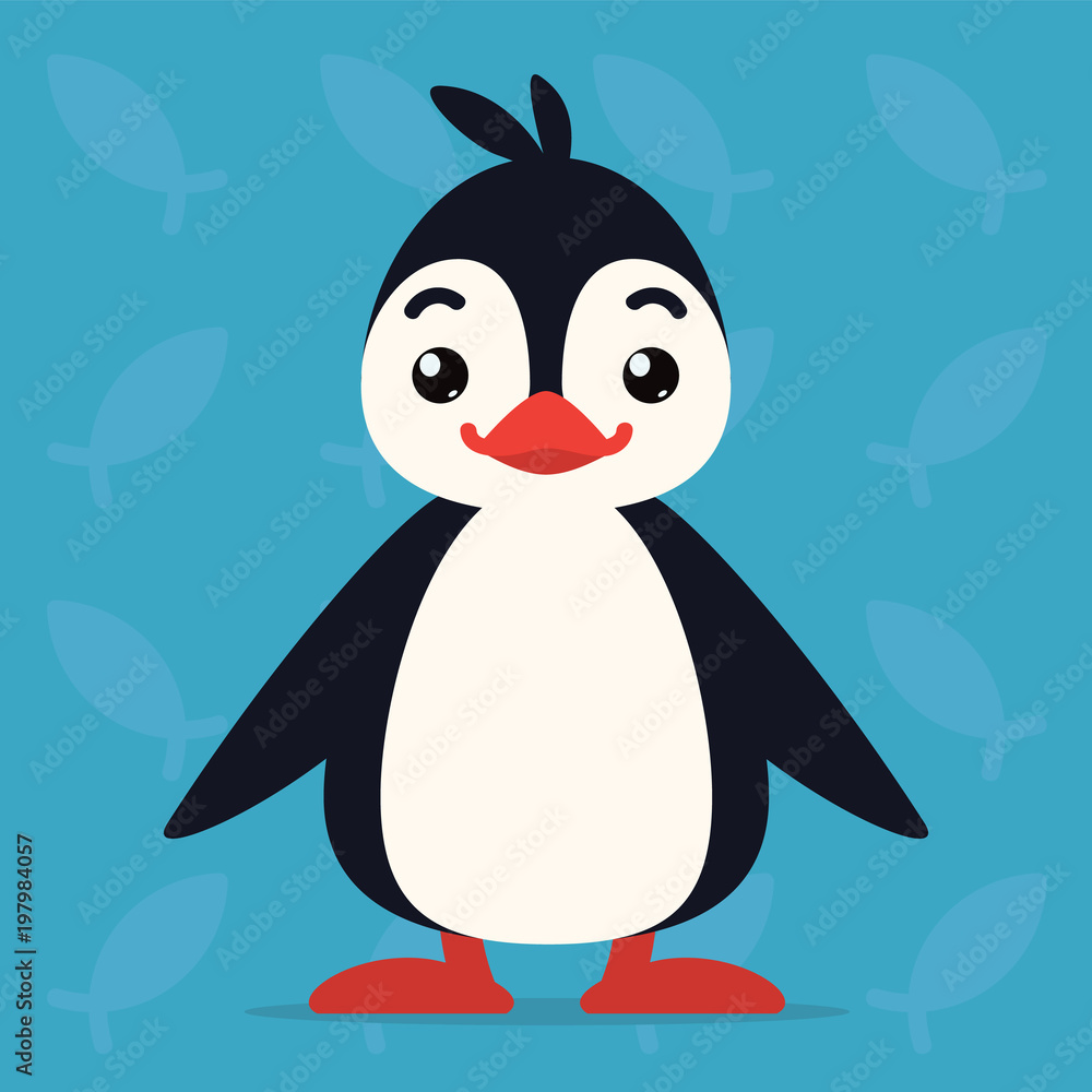 Cute penguin standing and smiling. Vector illustration of arctic bird ...