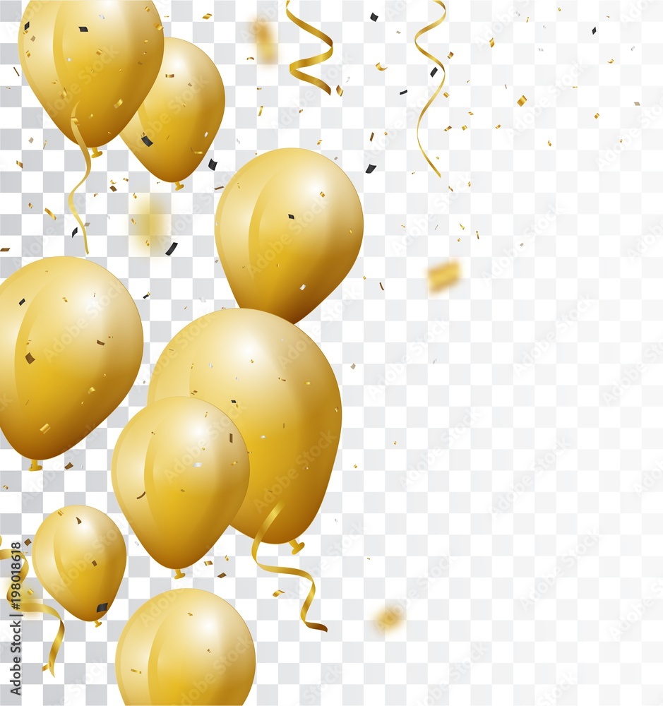 Celebration background with gold confetti and balloons Stock Vector ...