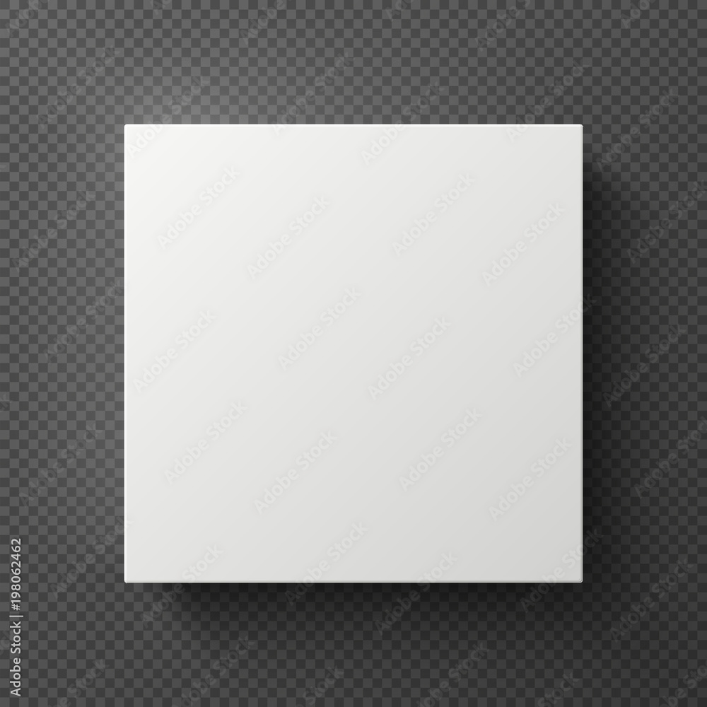 White blank 3d square box with shadow. Sample cardboard container top ...