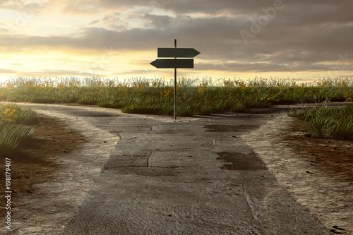 Weggabelung mit Wegweiser – Stock-Foto | Adobe Stock