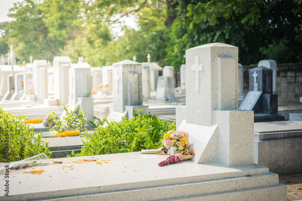 Cross on tomb in Chinese Christian cemetery Stock Photo | Adobe Stock